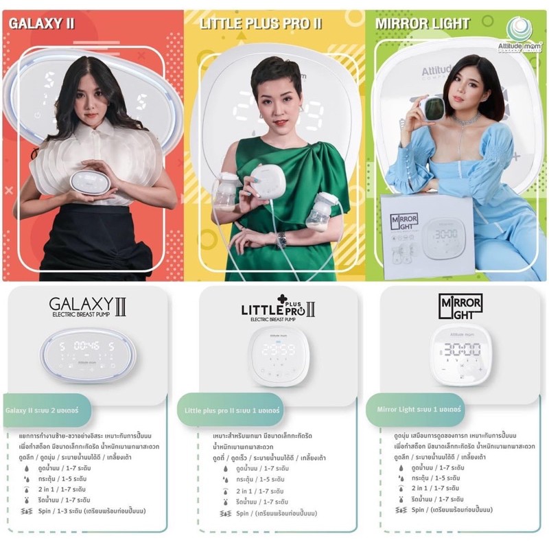 Attitude Mom เครื่องปั๊มนม รุ่น Little Plus Pro Galaxy 2 Mirror light ...