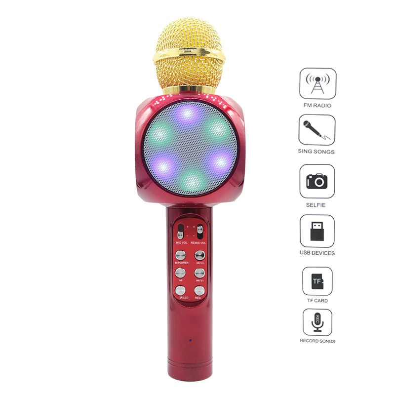 WS1816 Wireless Bluetooth KTV Karaoke Microphone Speaker USB LED Light ...