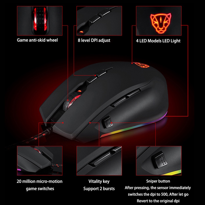 Motospeed V80 RGB Profissional 5000 DPI Gaming Gamer Mouse USB Computer Wired Optical Mice ...