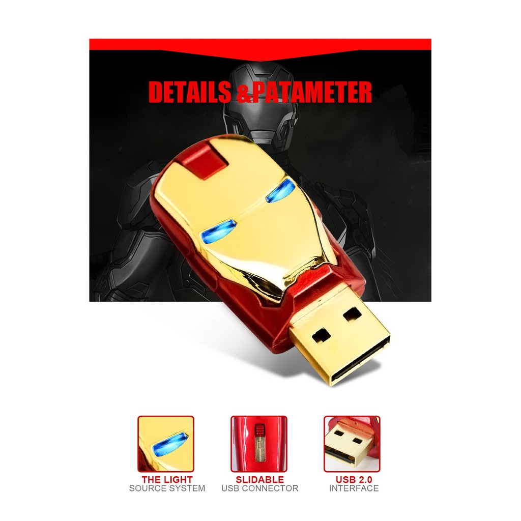 Usb แฟลชไดรฟ์ 1TB Avengers marvel USB แฟลชไดรฟ์รูปทรงไอรอนแมนมีไฟแฟลช ...