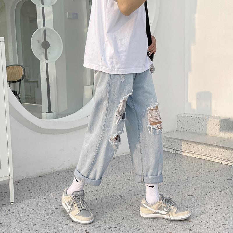 Summer light-colored ripped jeans men s 2021 new student pants ins ...