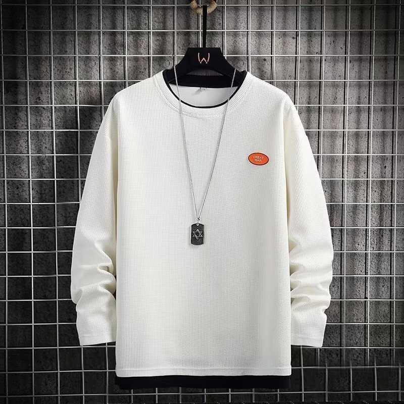 Waffle Long Sleeve t-Shirt Mens Loose Round Neck Swe - 2obcq5r67 ...