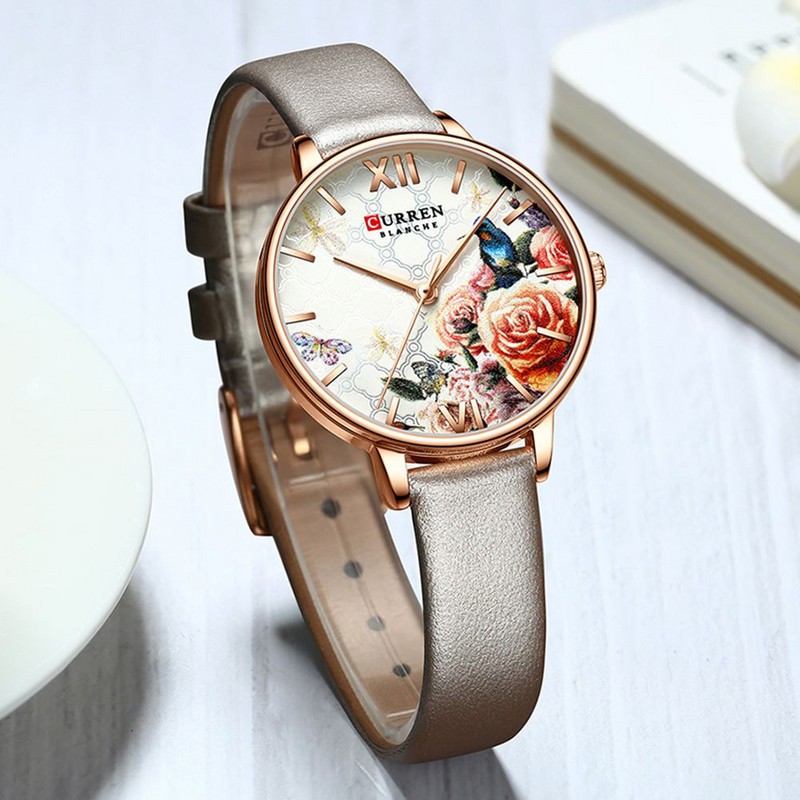 Flower Watches for Women Fashion Leather Wrist watch Ladies ...