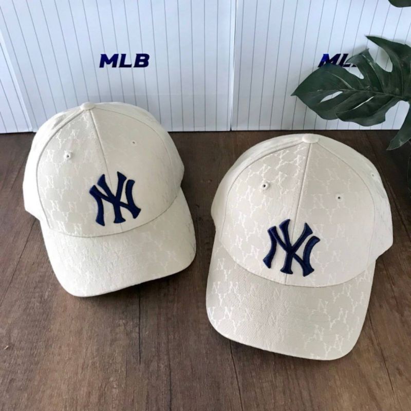 แท้ MLB monogram classic jacquard cap NYB หมวกแก๊ป สีดำ สีครีม สีเบจ ...