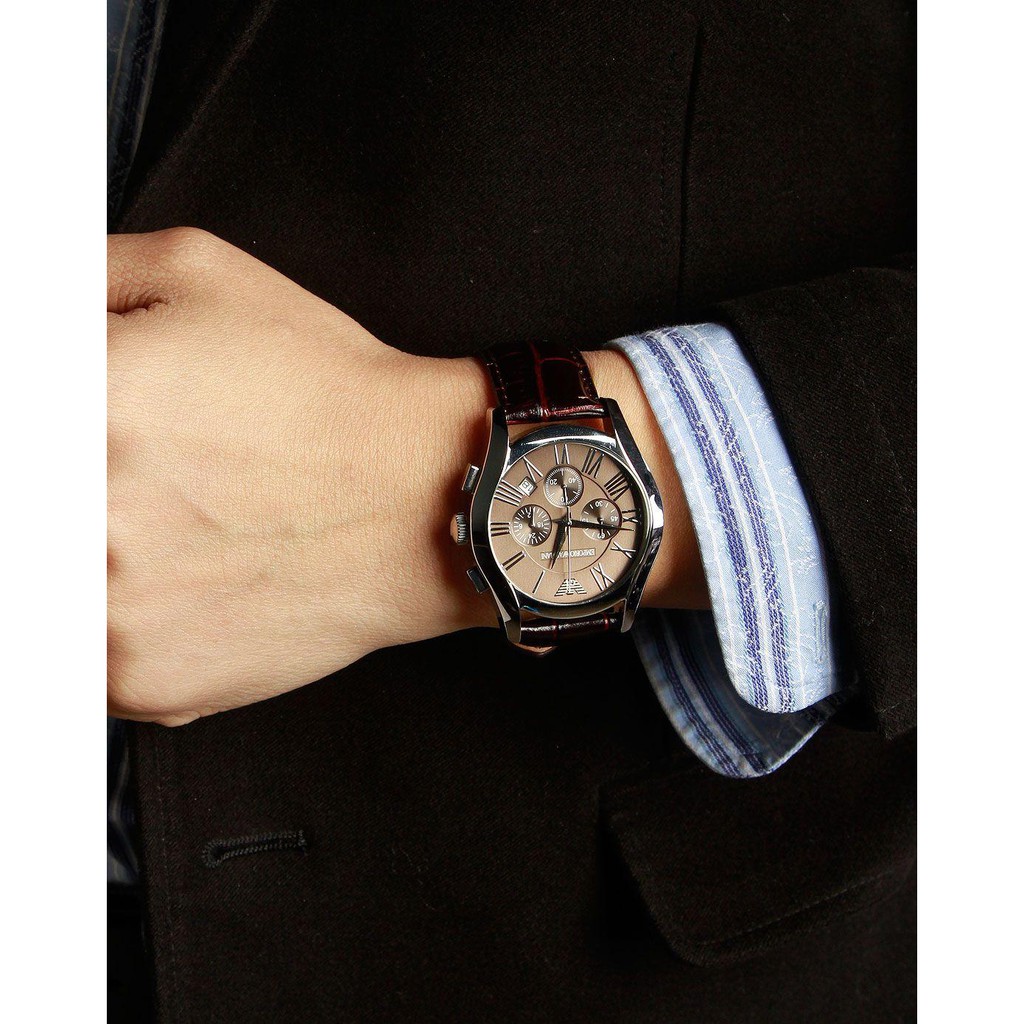 Fashion ☞ [NEW] Emporio Armani Mens Brown Leather Strap Chronograph ...