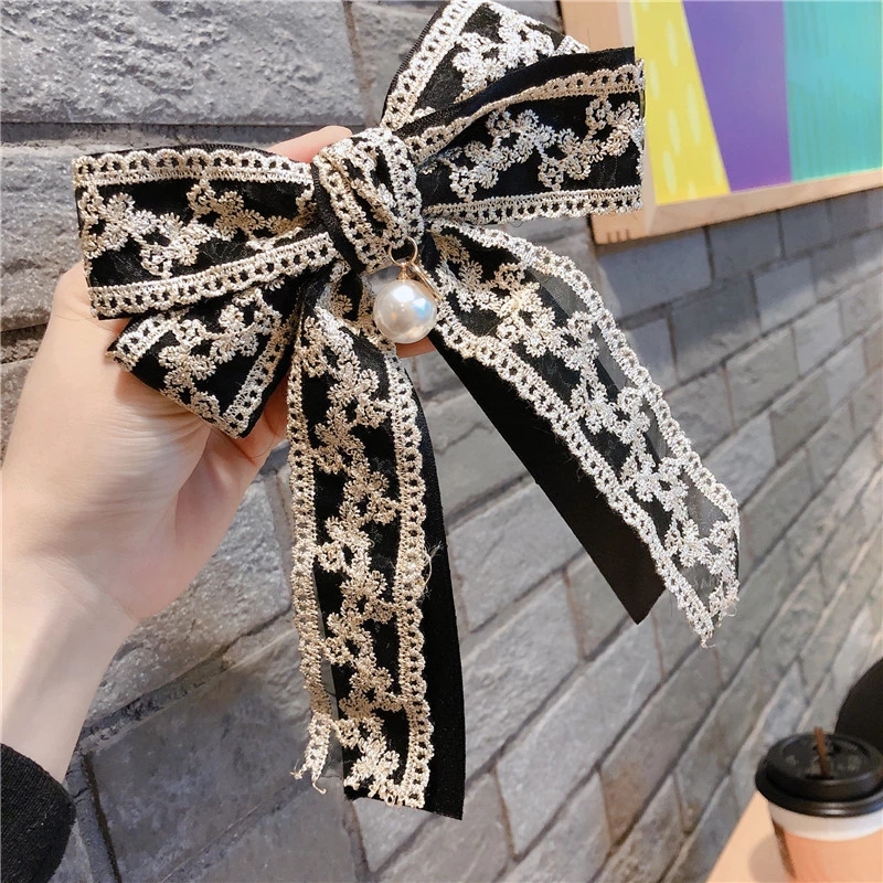( Women Korean Ins Style ) กิ๊บติดผมโบว์ลายลูกไม้สําหรับผู้หญิง ...