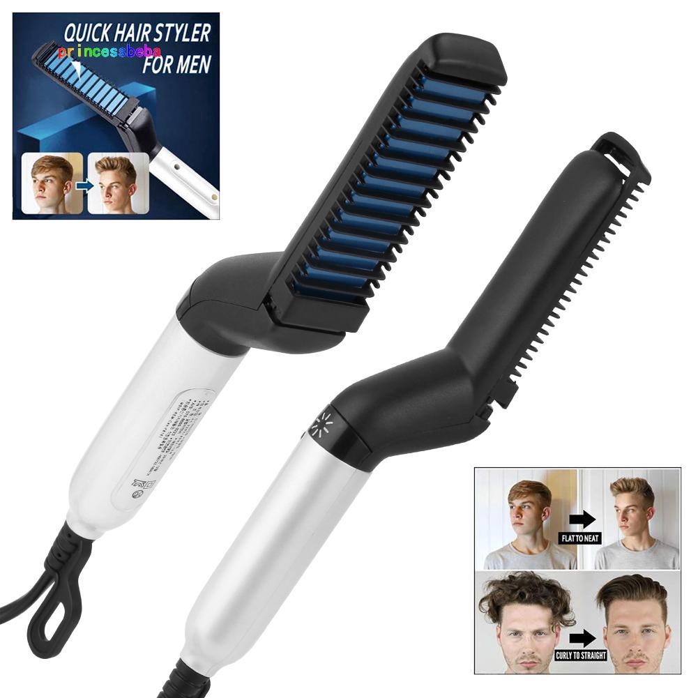 Beba☀Men Multi-functional Hair Comb Curling Iron Flatten Straighten ...