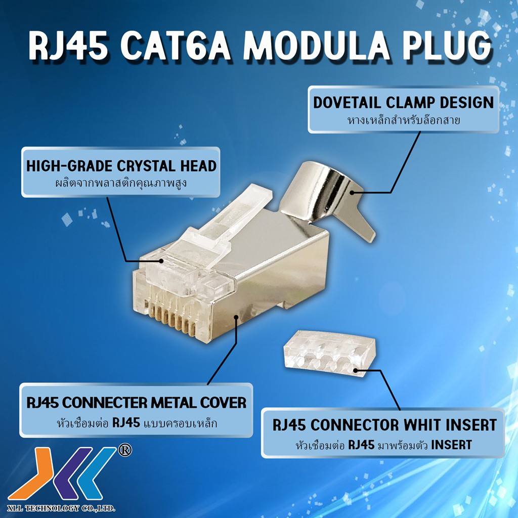 หัวแลนXLL RJ-45 CAT6A Modular Plug Network SFTP มีที่ล็อกสาย มีตัว ...