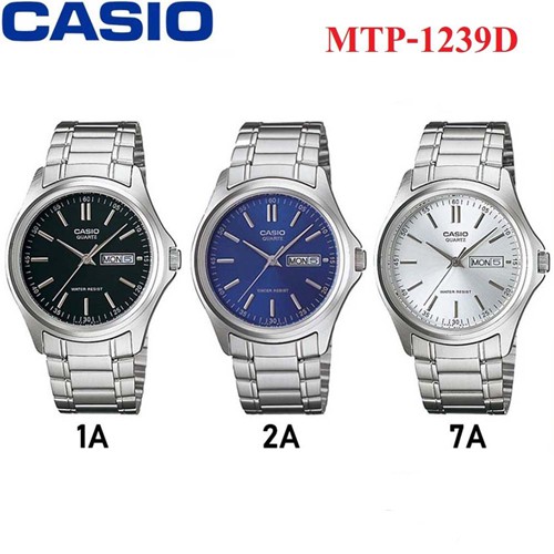 SALE นาฬิกาผู้ชาย Casio รุ่น MTP-1239D-1ADF สายแตนเลสหน้าปัดดำ บอกวัน ...