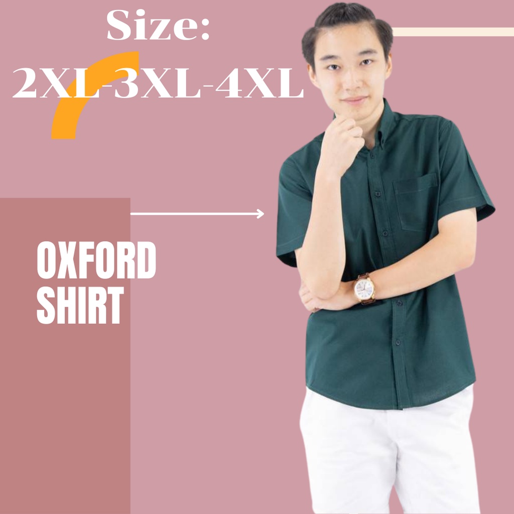 เสื้อเชิ้ตคอจีน Big size ไซส์ใหญ่ คอจีนแขนสั้น 2XL-3XL-4XL ผ้า OXFORD เสื้อคนอ้วน เสื้อคอจีนแขน ...