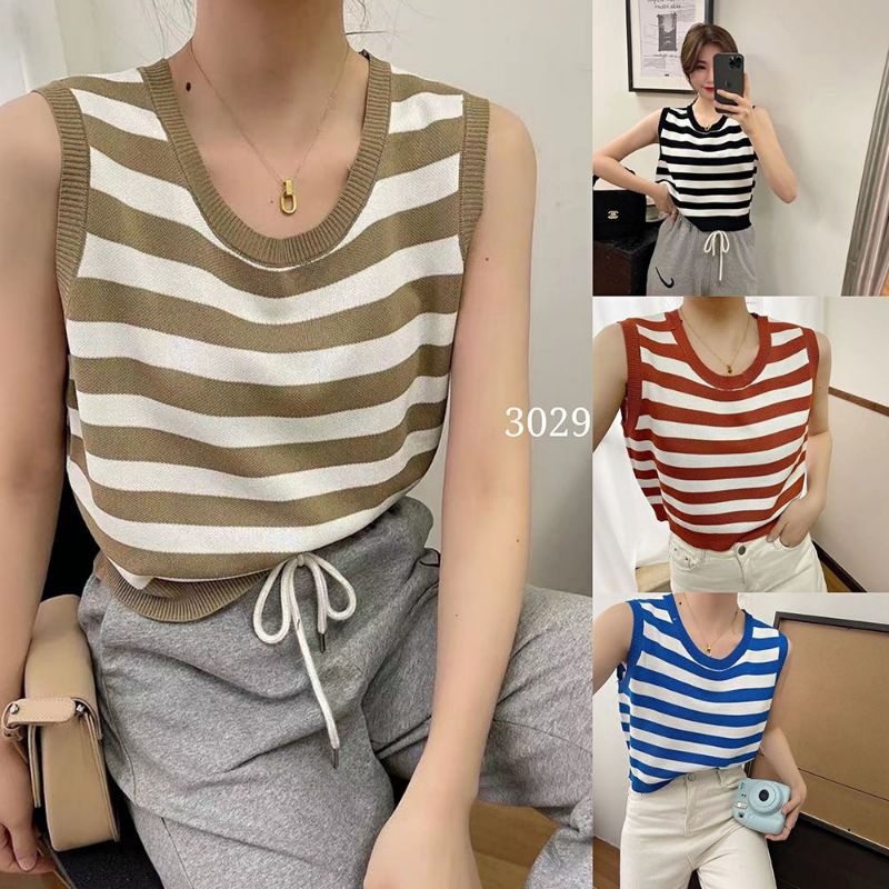 Eyofficial13029 JNBBเสื้อครอปแขนกุดคอกลมลายทางสามารถใส่เป็นเสื้อกั้กได้ ...