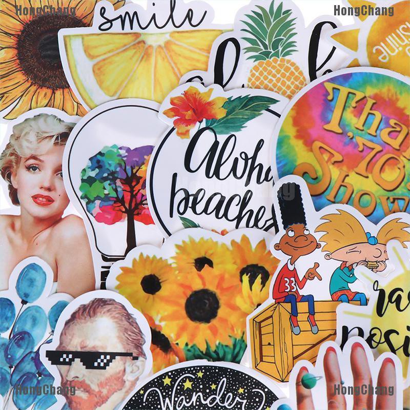 [LHGC] 53Pcs Summer light yellow stickers DIY scrapbook suitcase laptop ...