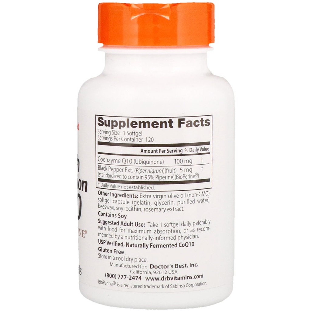 Doctors Best High Absorption CoQ10 With BioPerine 100 Mg 120 Softgels ...