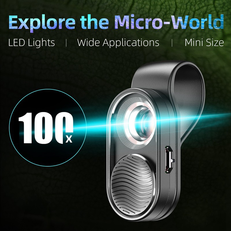 Apexel 100X Macro Phone Lens Fish Eye Lens Led Light Microscope Pocket ...