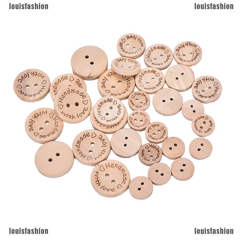 thro 100Pcs Handmade With Love Buttons Scrapbooking Sewing Wood Button ...