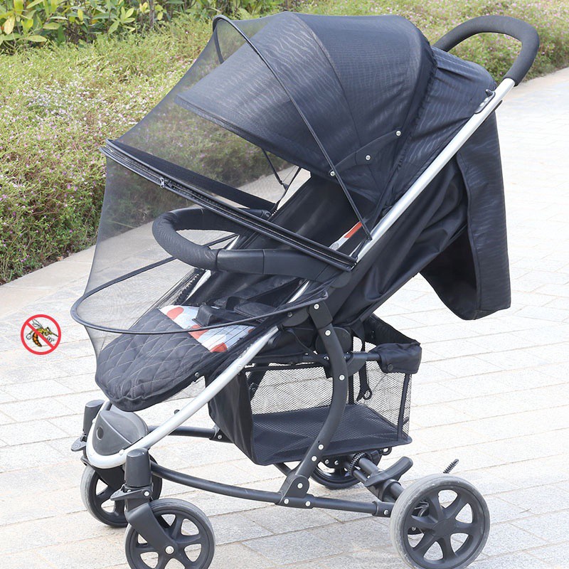Folding Portable Black Polyester Full Cover Pram Net Baby Stroller ...