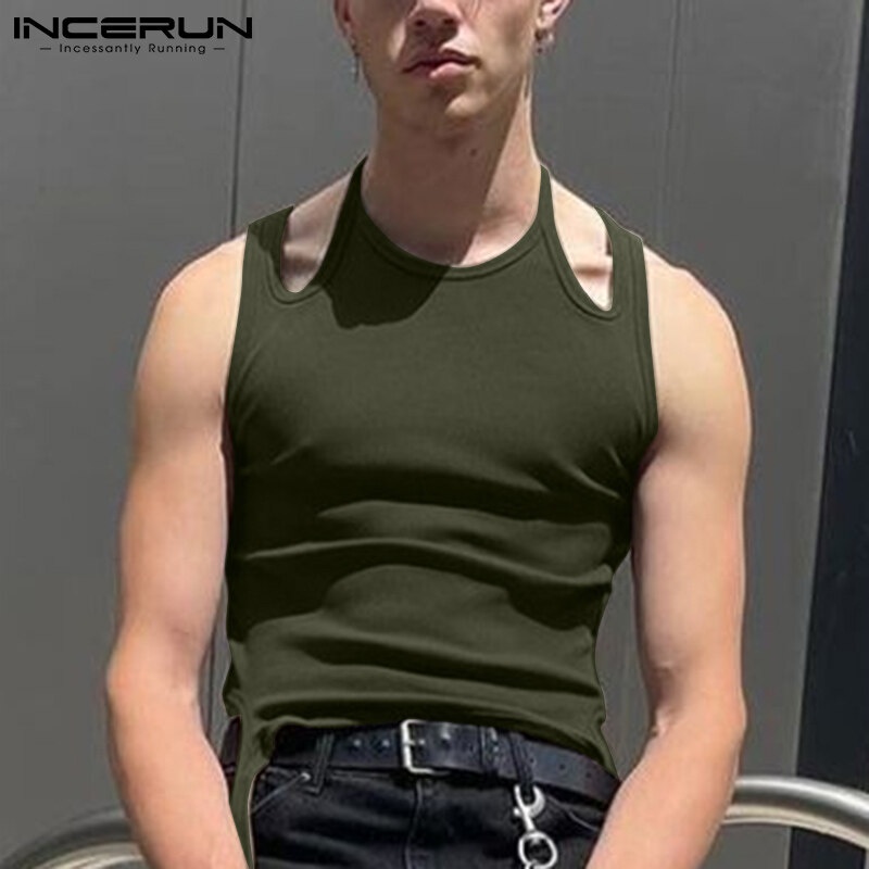 Perfectly INCERUN Mens Cold Shoulder Vests Fashion Sleeveless Hollow ...