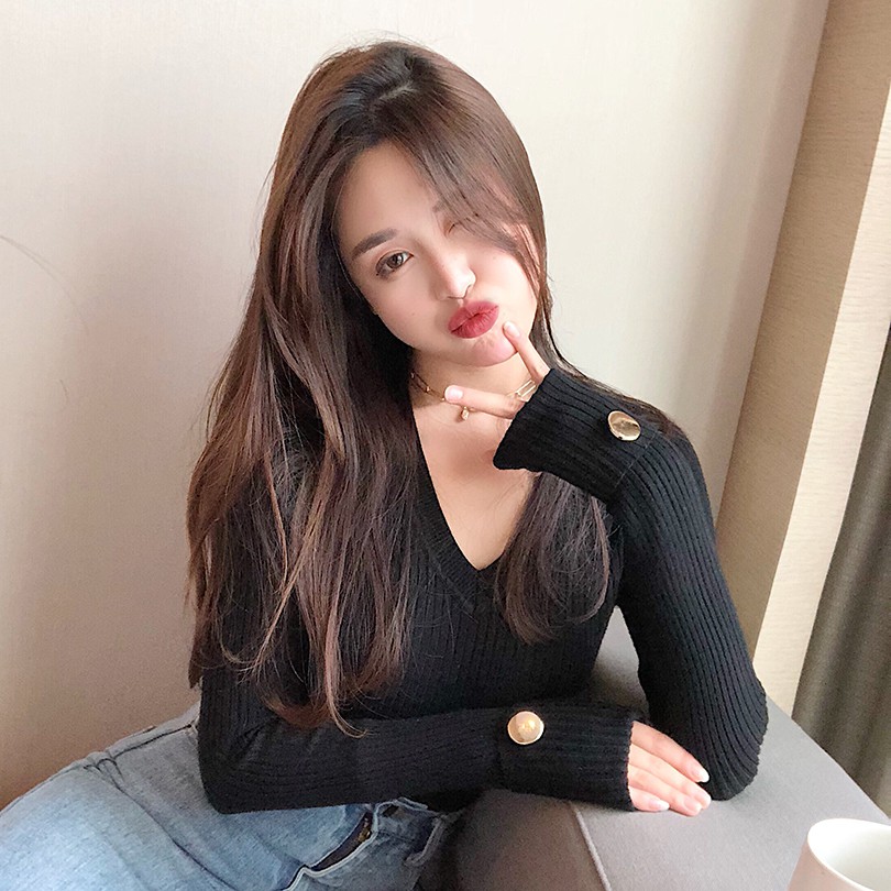 เสื้อท็อปแขนยาว เปิดไหล่ ผ้าถักเซ็กซี่ เข้ารูป สีพื้น แฟชั่นฤดูใบไม้ ...