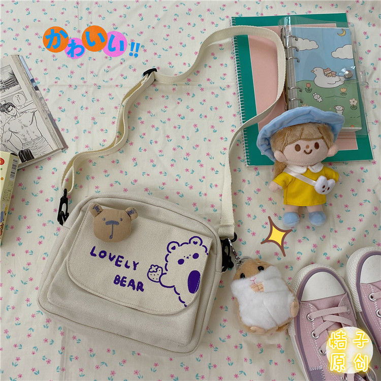 inschicน่ารักหมีผ้าใบถุงเล็กหญิงญี่ปุ่นฮาราจูกุน้องสาวนุ่มโบราณความ ...