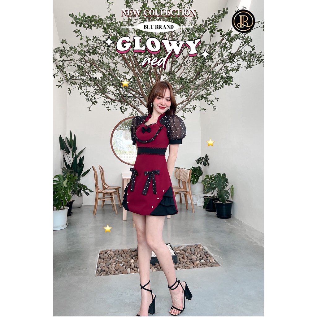 BLT BRAND การันตีเสื้อผ้าแบรนด์แท้ มินิเดรส สีแดงตัดดำ GLOWY RED ...