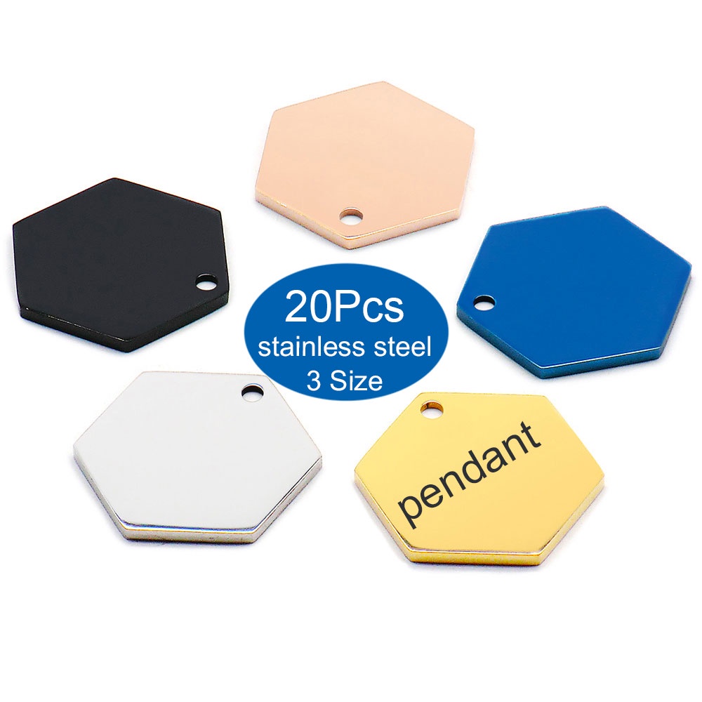 Wholesale 20Pcs Hexagon Name Tags Pendant Mirror Polish Tag Stainless ...