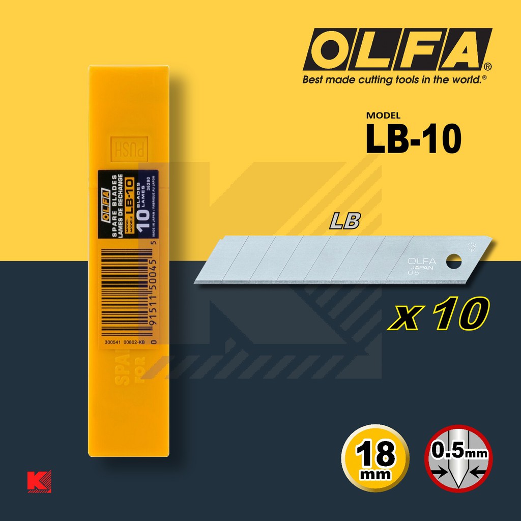 ใบคัตเตอร์ OLFA รุ่น LB-10 (ใบใหญ่มาตราฐาน 100 มม. ปลายแหลม 45 องศา) ลดเหลือ ฿117