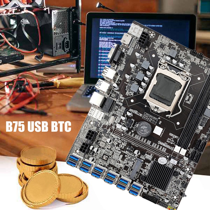 B75 ETH โมโตการ์ดขุดเหมือง 12 PCIE เป็น USB3.0G1620 CPU และแผ่นความร้อน ...