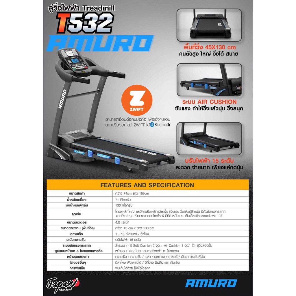 ลู่วิ่งไฟฟ้า รุ่น T532 (รองรับ ZWIFT) 4.0 แรงม้า ตัวใหญ่ SMART AUTO Treadmill ปรับความชั่น ...