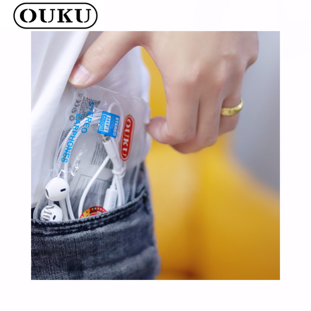 OUKU M08 หูฟัง แจ๊ค3.5มม. หุฟัง earphone มี ขาว ดำ หูฟังมีสาย หูฟัง มีปุ่มรับสาย ใช้ได้กับทุก ...