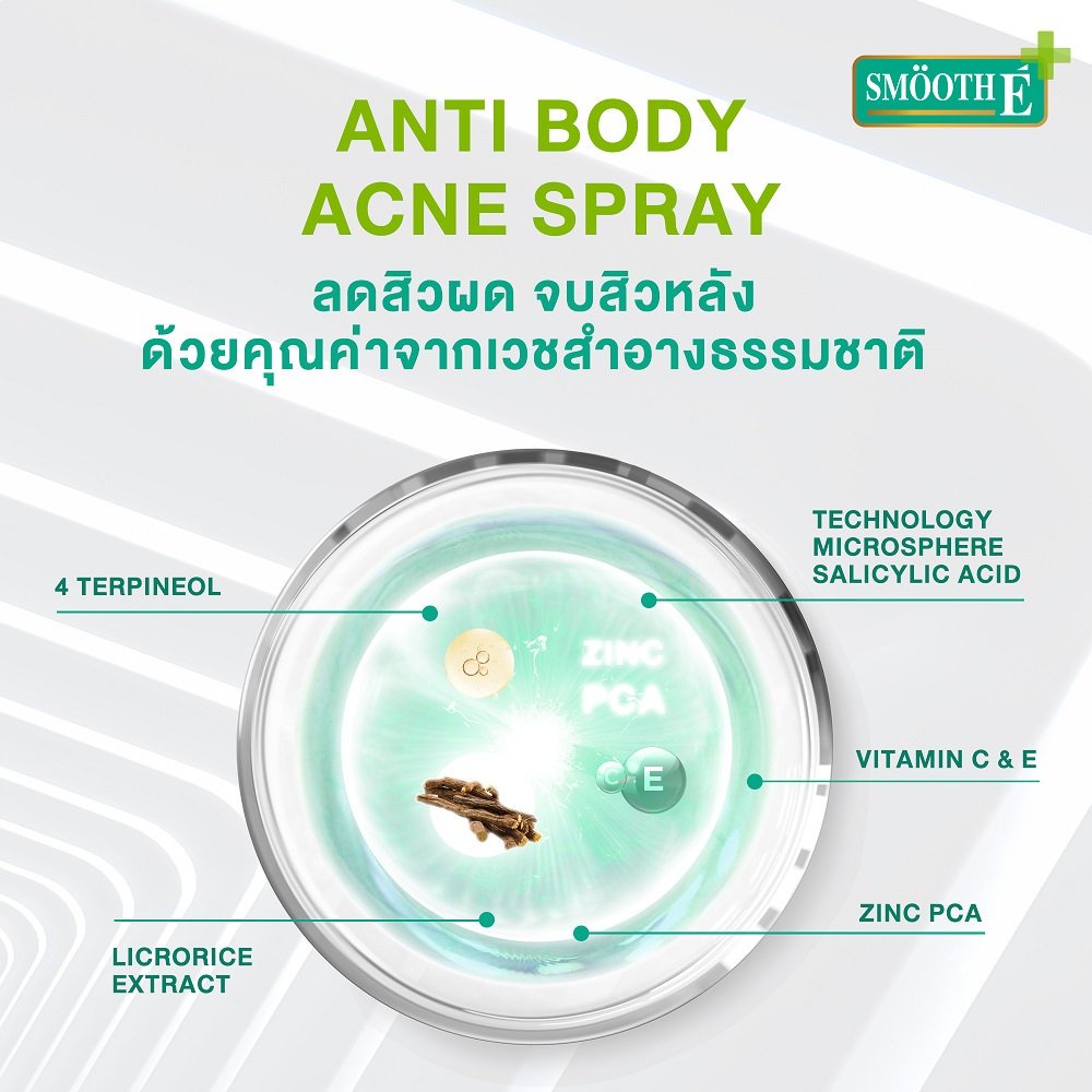 Smooth E สเปรย์ฉีดสิวที่หลัง ลดสิว ลดรอยดำรอยแดงจากสิว รักษาสิวผด สิว ...