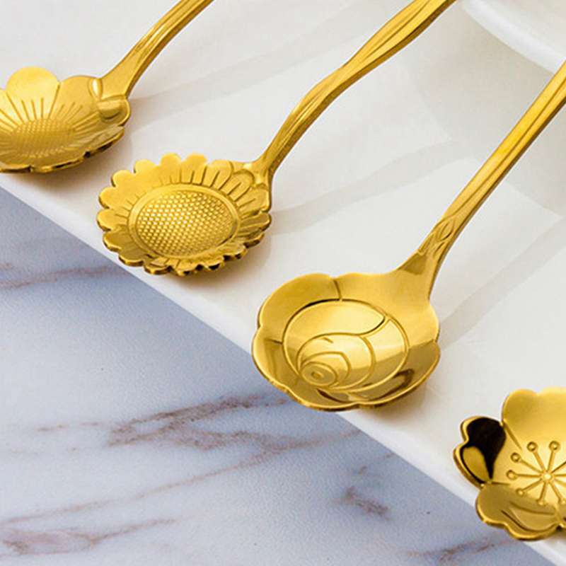 Tableware Coffee Stirring Spoon Ceramic Handle Flower Scoop Stainless ...