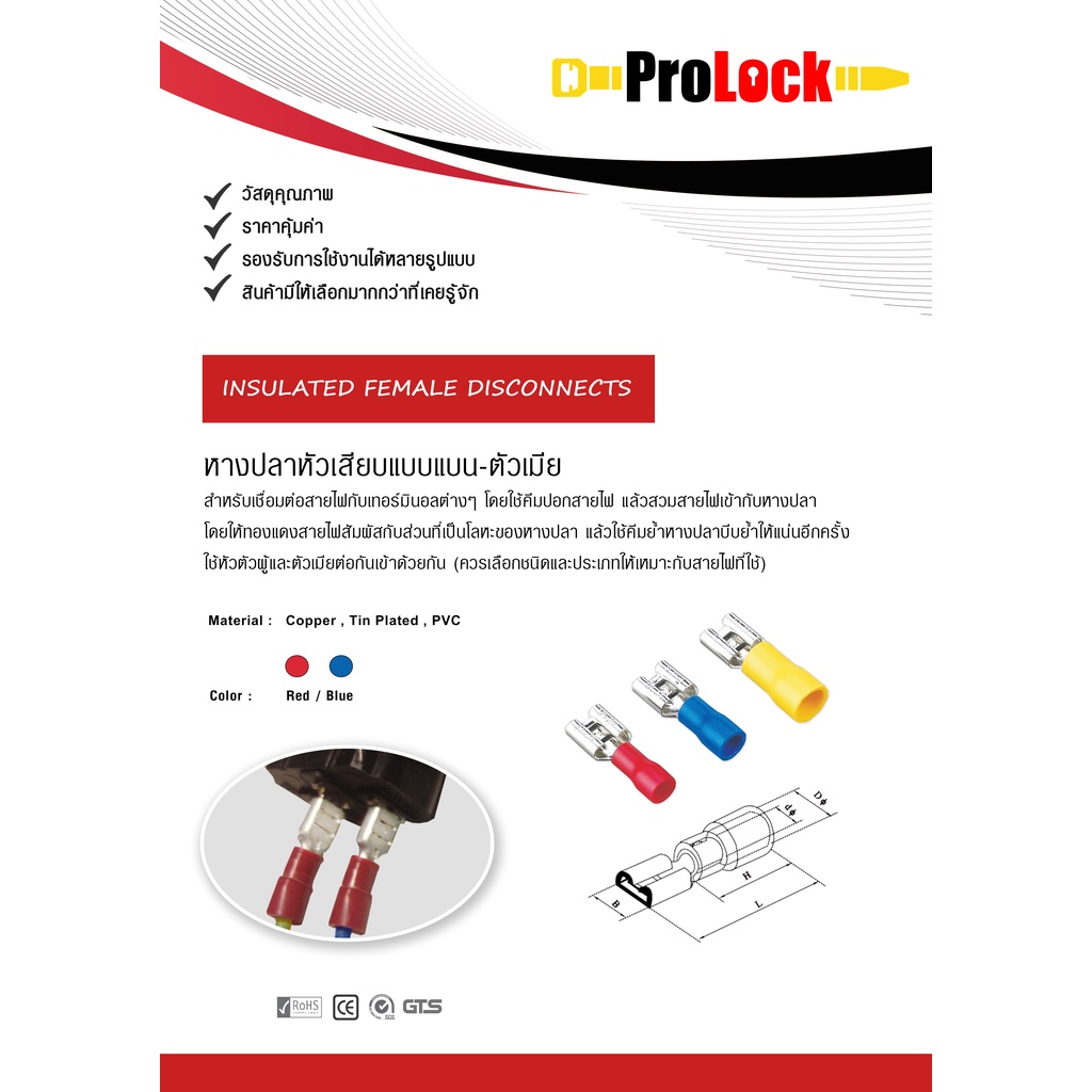 Prolock หางปลาหัวเสียบแบบแบน-ตัวเมีย (แดงน้ำเงิน) บรรจุ 20 ชิ้น ถุง - prolock - ThaiPick
