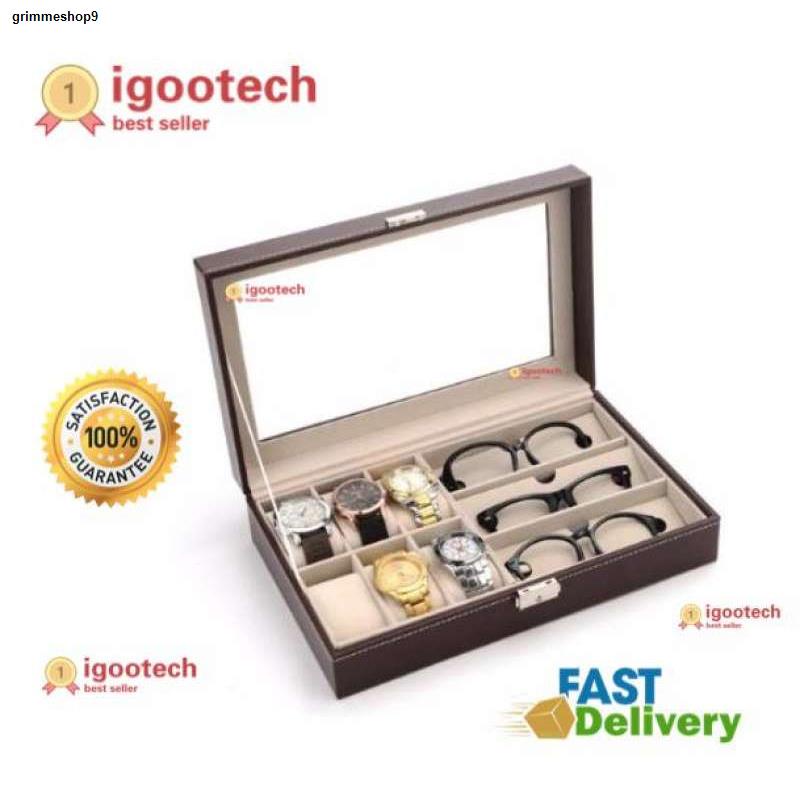 จัดส่งที่รวดเร็วigootech Cassablu กล่องนาฬิกา 6 เรือน กล่องใส่แว่นตา 3 อัน หนังสีน้ำตาล ด้านในบุ ...