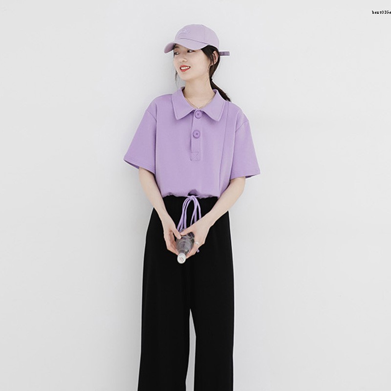 เสื้อโปโล Lucong การออกแบบเซ็กซี่ผ้าฝ้ายสั้นเสื้อยืดหญิง 2021 ฤดูร้อน ...
