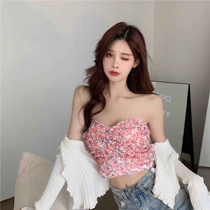 (Y518)เสื้อเกาะอกลูกไม้ ผ้านิ่มไม่คัน ลายดอก มีฟองน้ำในตัว ดีเทลไว้หน้าอก ยางยืดด้านหลัง งานแซ่บ ...