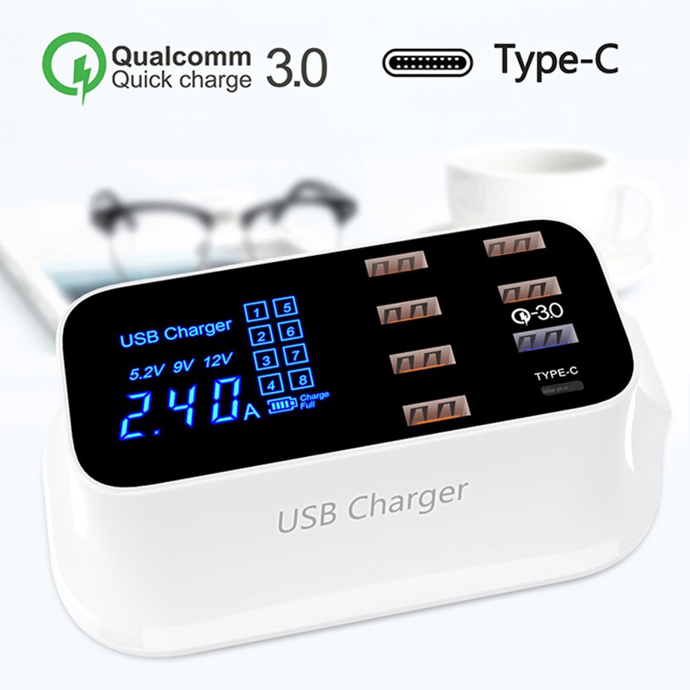 40W Quick Charge 3.0 USB Type C PD Charger Station Led Display Fast ...