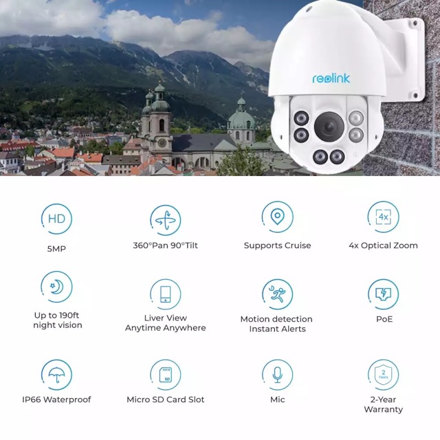 กล้องโดม Reolink RLC-423 5.0 MP High Speed Dome PoE Security IP Camera ...