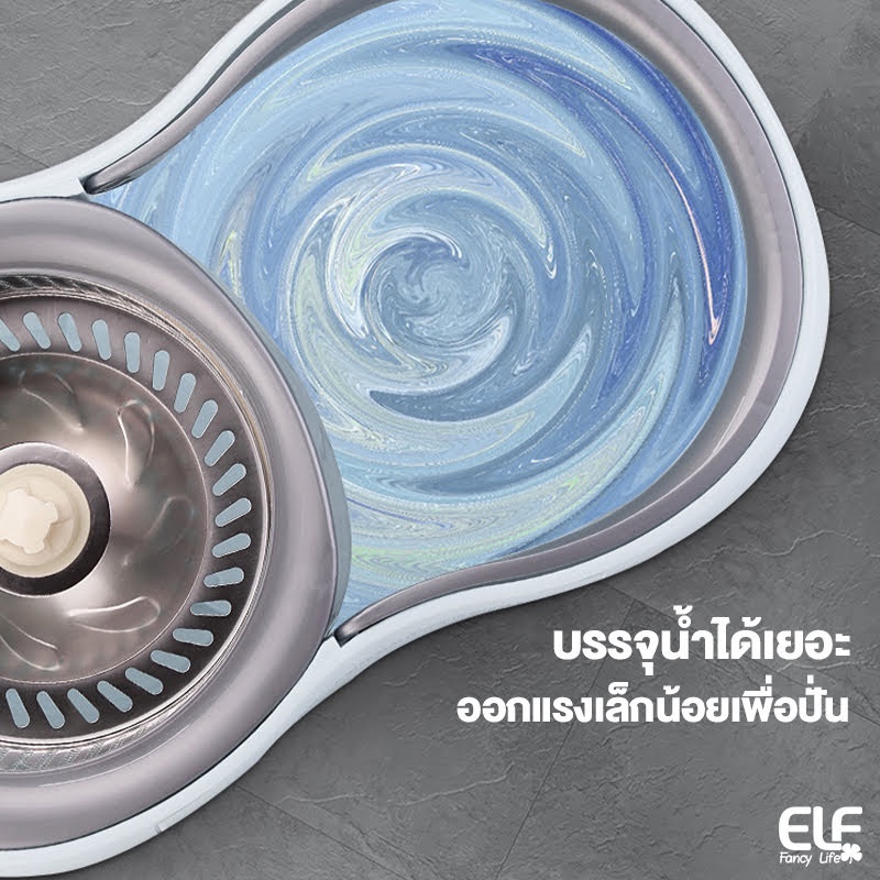 ผ้า 2 ผืน ELF Spin Mop ไม้ถูพื้นถังปั่น หมุนได้ 360 องศา ไม้ถูพื้นสเเตนเลส ม็อบถูพื้นถังปั่น ...