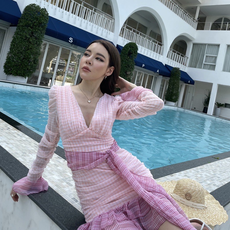 FLAT2112 FF0004 : SCOTCH DIVA DRESS เดรสเข้ารูป ผ้าตาข่าย ลายสก็อตสีพาส ...