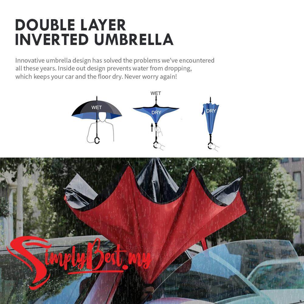 SIMPLYBEST Inverted Reverse Upside Down Umbrella Double Layers C Type ...
