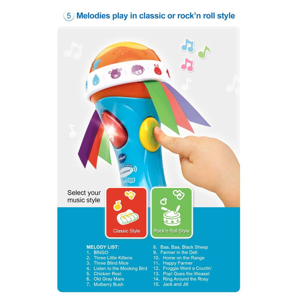 VTech Baby Microphone Toys Babble Rattle Infant Toddler Music Toys 3 ...