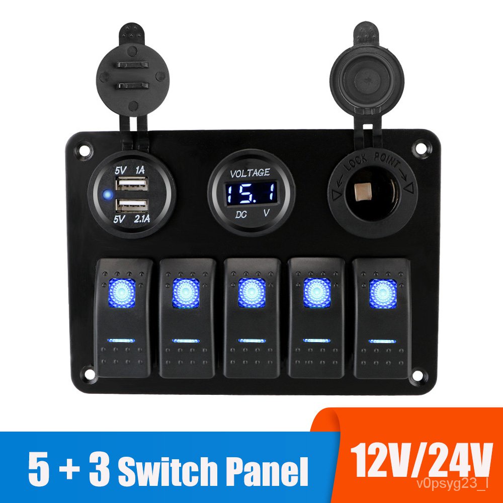 24V 12V Car Switch Panel 5 Toggle Light USB Charger Power Adapter Volt ...