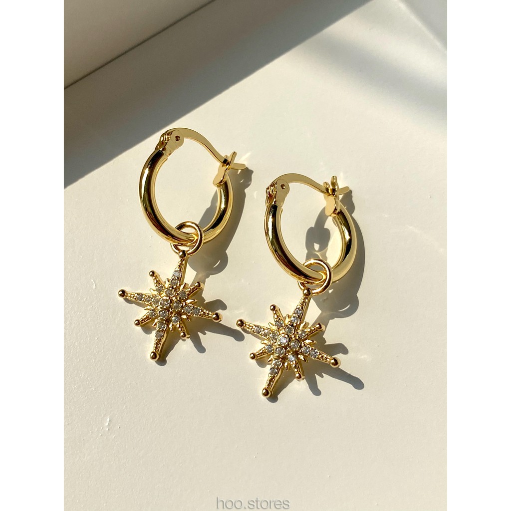 all silver 925 hoo.stores 8 Point Star Hoop (18k Gold plated) ต่างหูห่วงเงินแท้ s925 ท้ังชิ้น ...