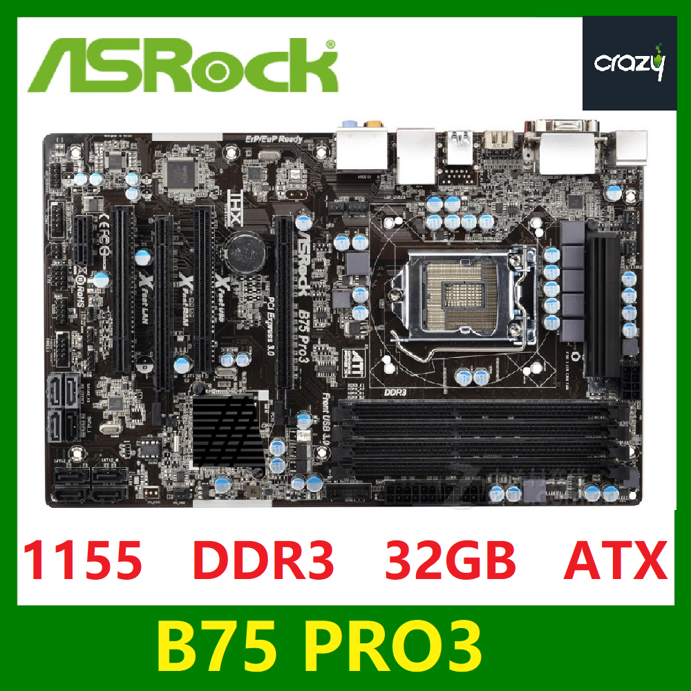 ASROCK B75 Pro3 Desktop Motherboard Socket LGA 1155 32GB ATX Original ...