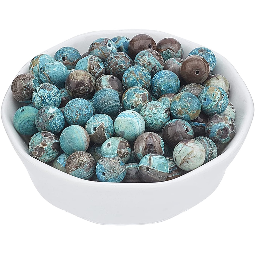 Beebeecraft 106 Pcs 8mm Nature Stone Beads Natural Ocean Agate Round ...