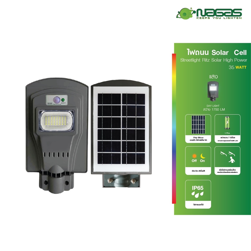 Nagas ไฟถนน LED รุ่น นวัตกรรม StreetLight Ritz Solar High Power 35 Watt DayLight IP65 ประหยัดไฟ ...