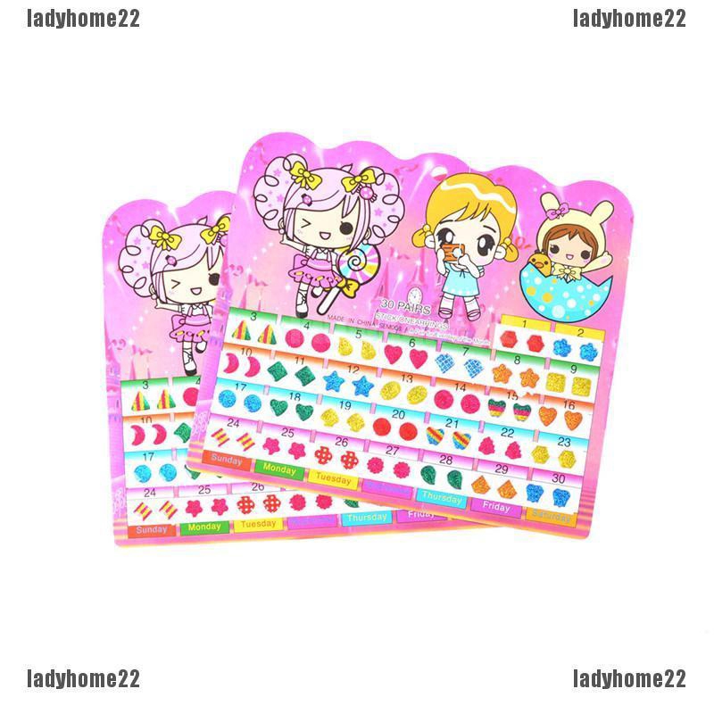 LH&1Sheet Colorful Kid Crystal Stick Earring Sticker Kids Jewellery ...