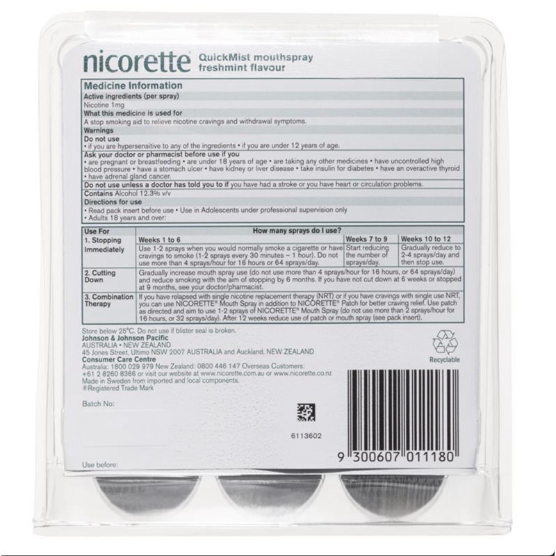 Nicorette Quit Smoking QuickMist Mouth Spray Freshmint Triple 150 ...