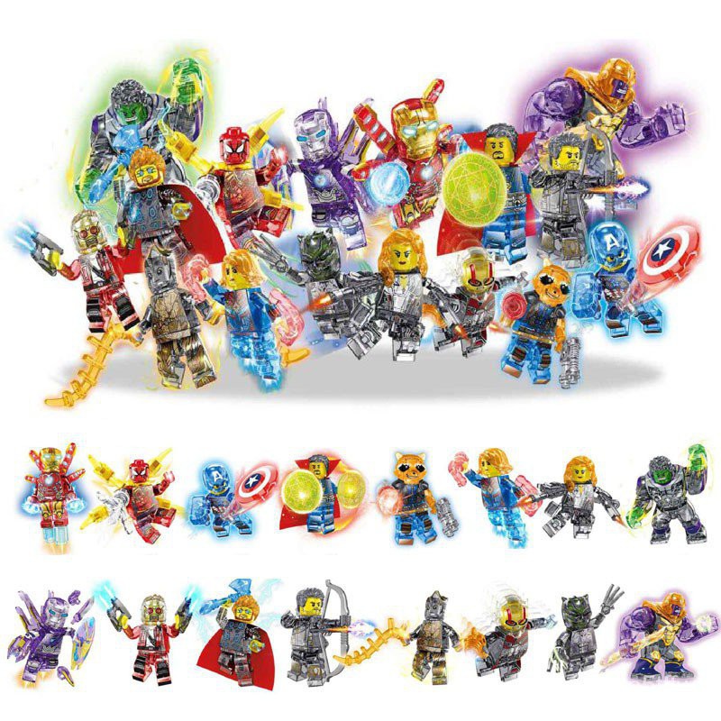 【จุด】16Pcs Crystal Version Super Heroes Blocks Minifigures Set Thanos ...