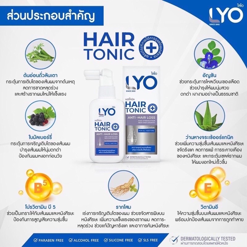 LYO ไลโอหนุ่มกรรชัย ไลโอ แฮร์โทนิค1แถม2 ปลูกผม แชมพูลดผมร่วง ยาสระผมไล ...